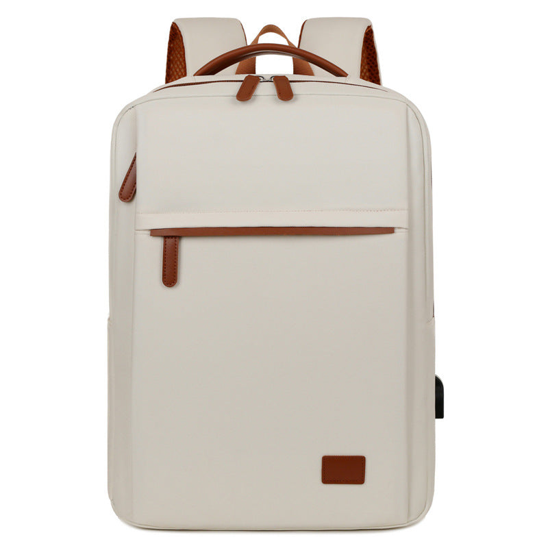 Beige Minimalist USB Charging Laptop Backpack - Elegant and Spacious T ...